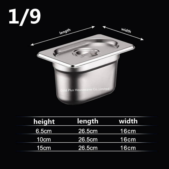Hotel Stainless Steel Gastronorm Trays 1/9 Soup Basin With Cover Set ...